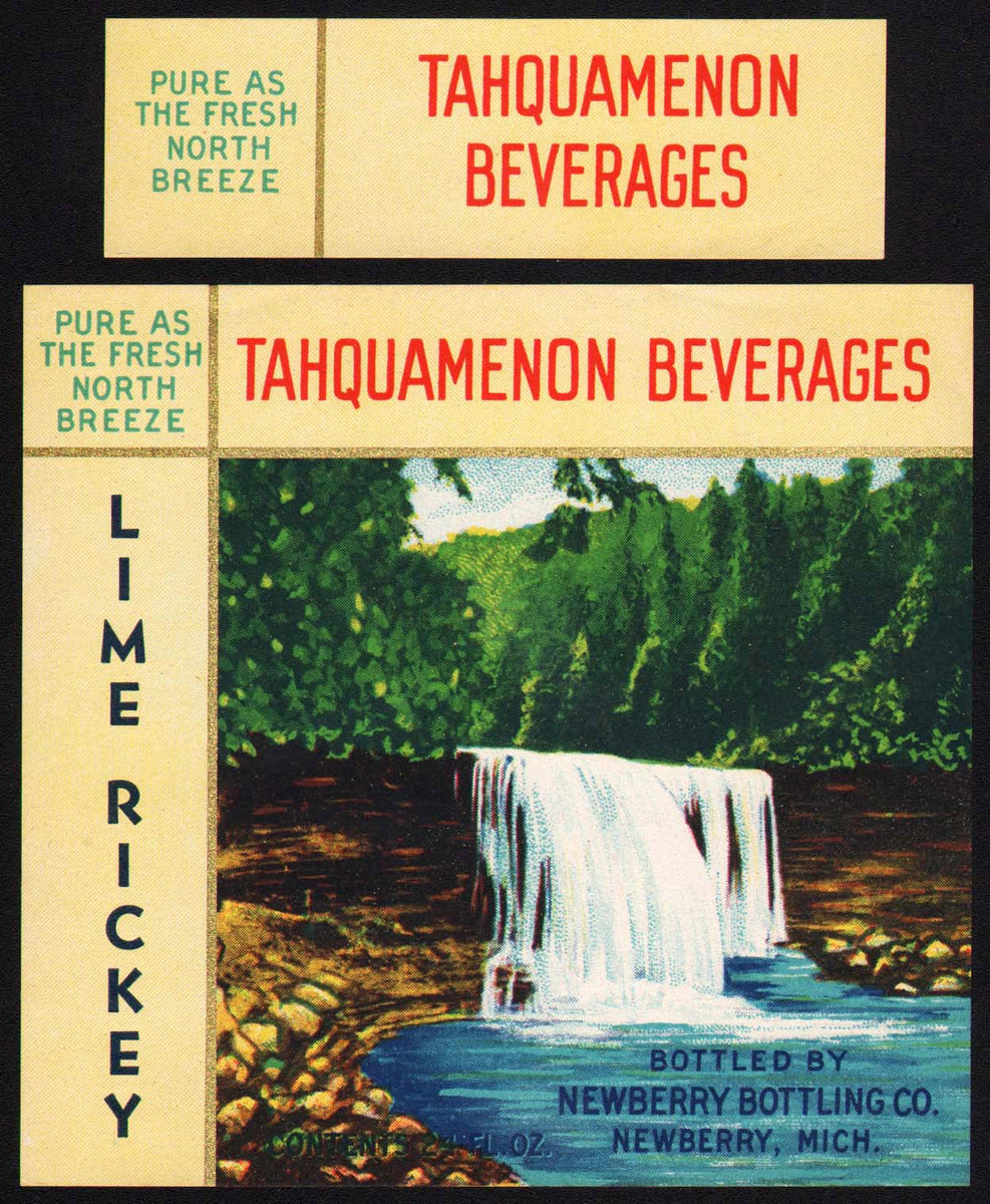 Vintage soda pop bottle label TAHQUAMENON Lime Rickey Newberry Michiga ...