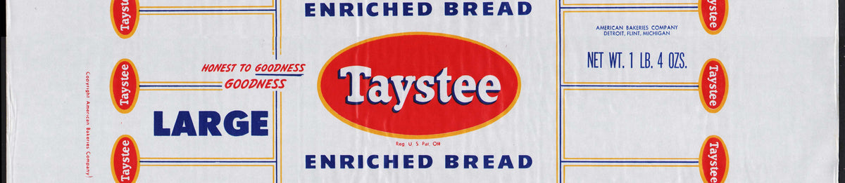 Vintage bread wrapper TAYSTEE LARGE American Bakeries Detroit Flint Mi ...