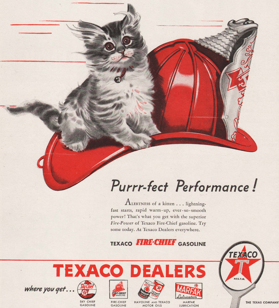 Vintage magazine ad TEXACO DEALERS Fire Chief Gasoline oil 1946 cat fi ...