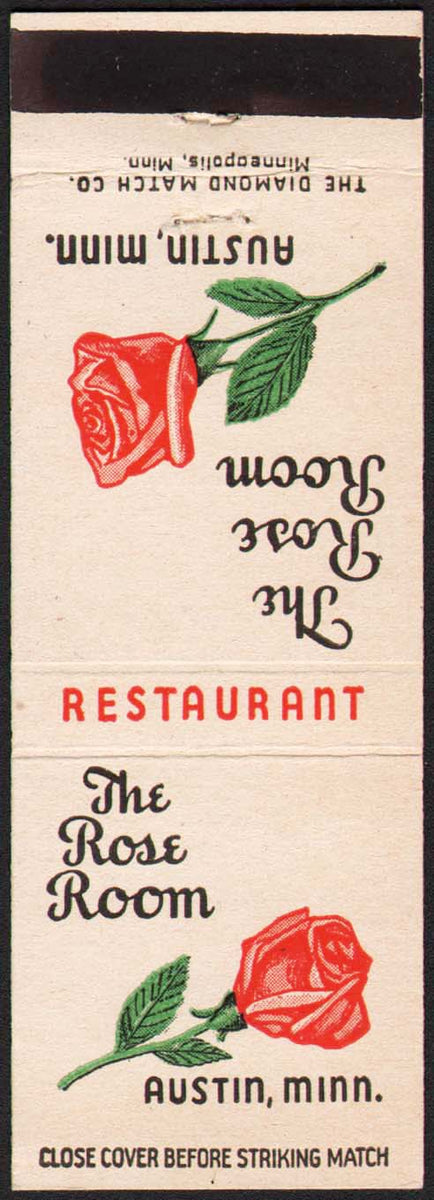 Vintage matchbook cover THE ROSE ROOM RESTAURANT red rose pictured Aus ...