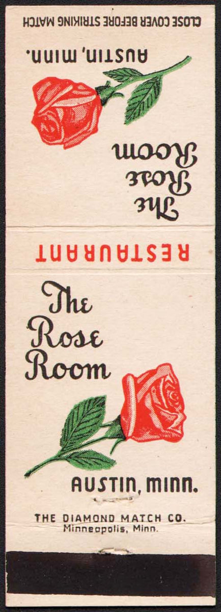 Vintage matchbook cover THE ROSE ROOM RESTAURANT red rose pictured Aus ...