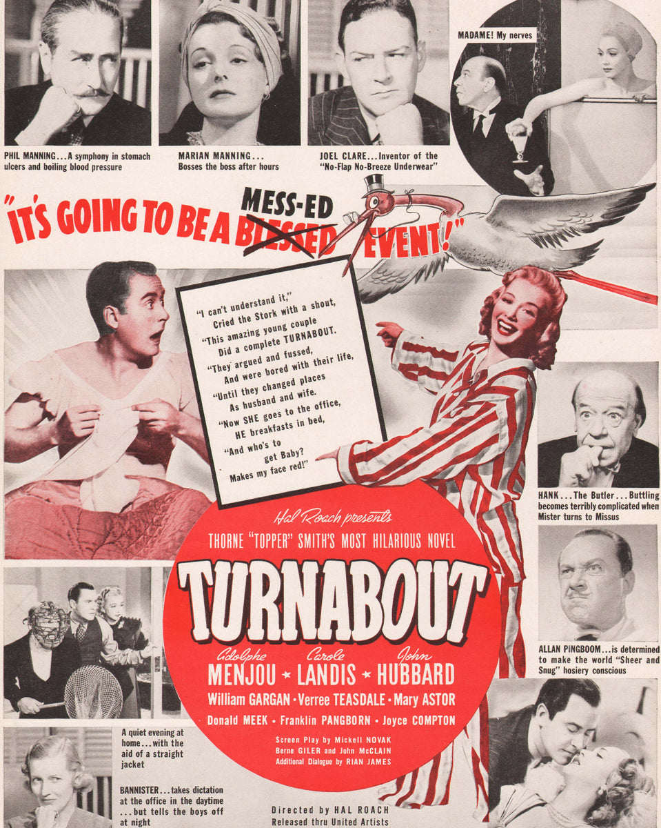 Vintage magazine ad TURNABOUT movie from 1940 Adolphe Menjou and Carol ...