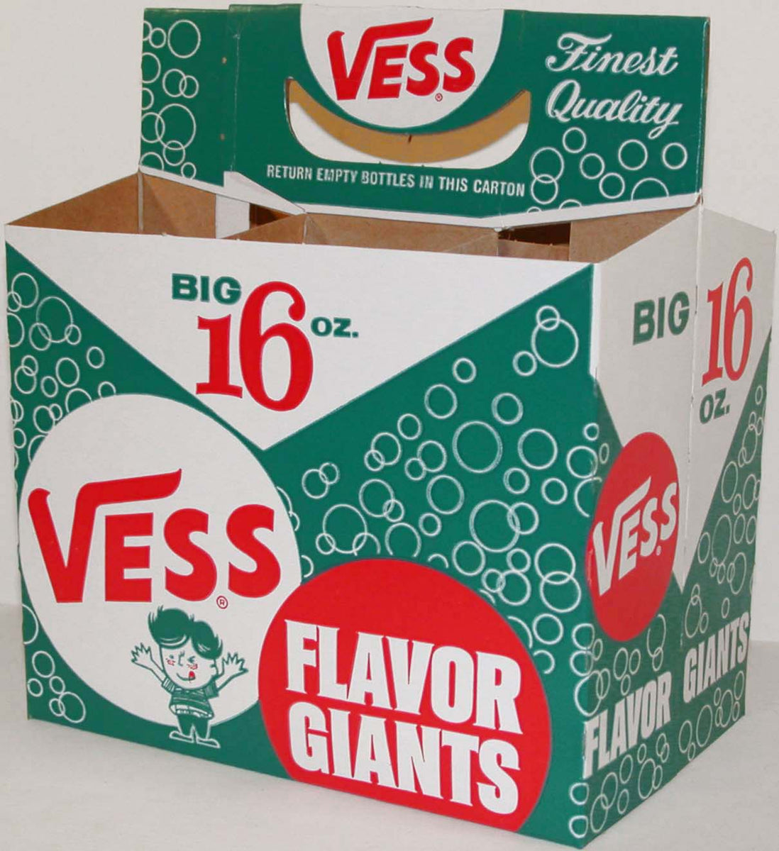 Vintage soda pop bottle carton VESS FLAVOR GIANTS boy pictured new old ...