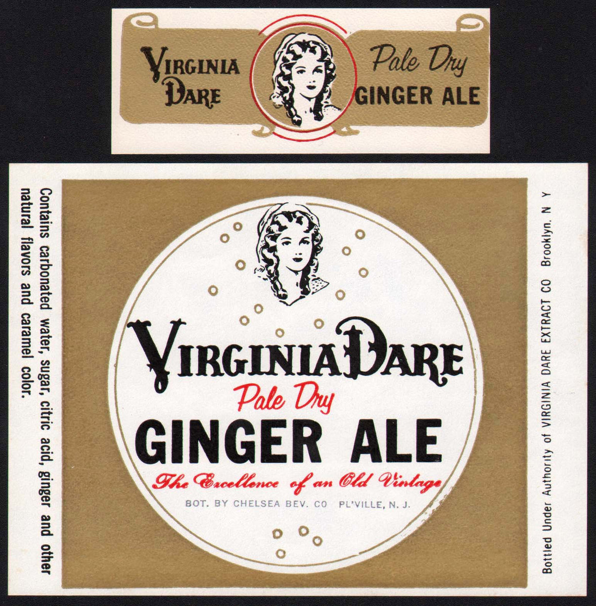 Vintage soda pop bottle label VIRGINIA DARE GINGER ALE Pleasantville N ...