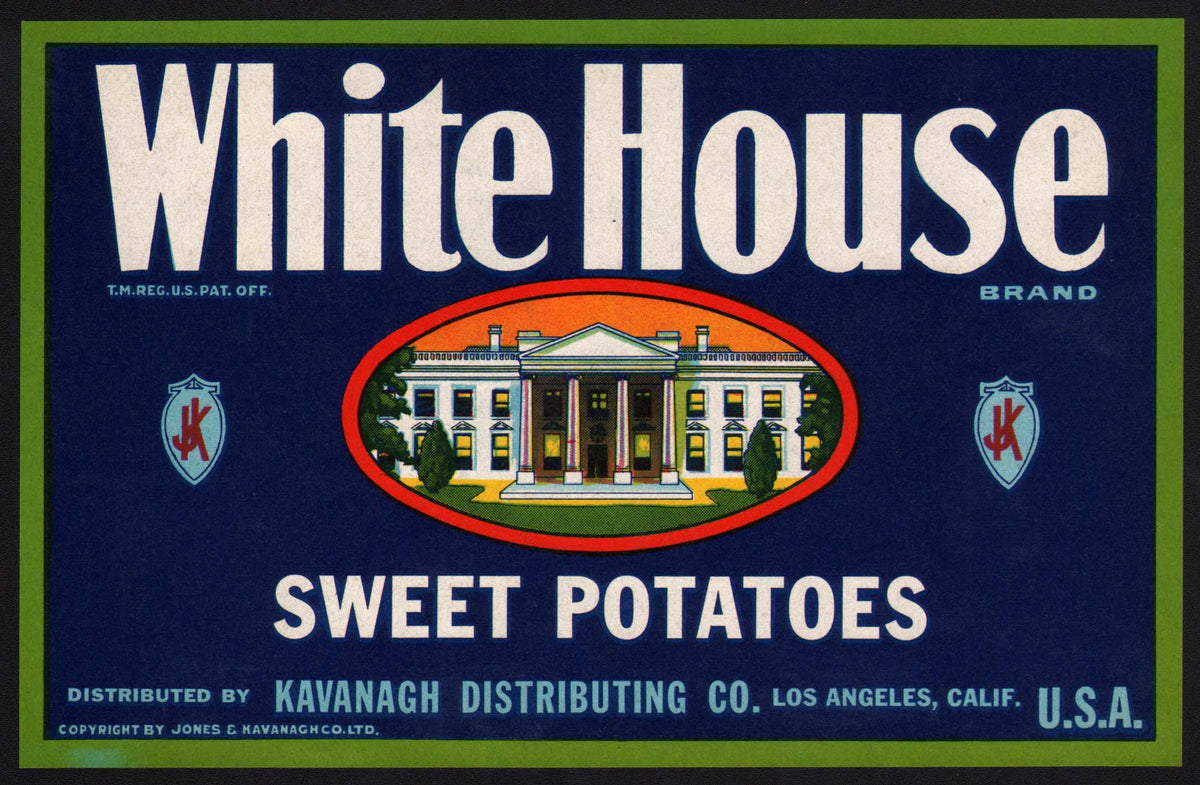 Vintage label WHITE HOUSE SWEET POTATOES Kavanagh Los Angeles Californ ...