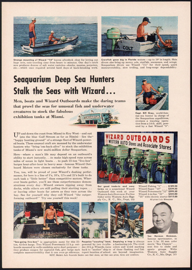 Vintage magazine ad WIZARD OUTBOARDS 1956 Western Auto Herman Hickman ...