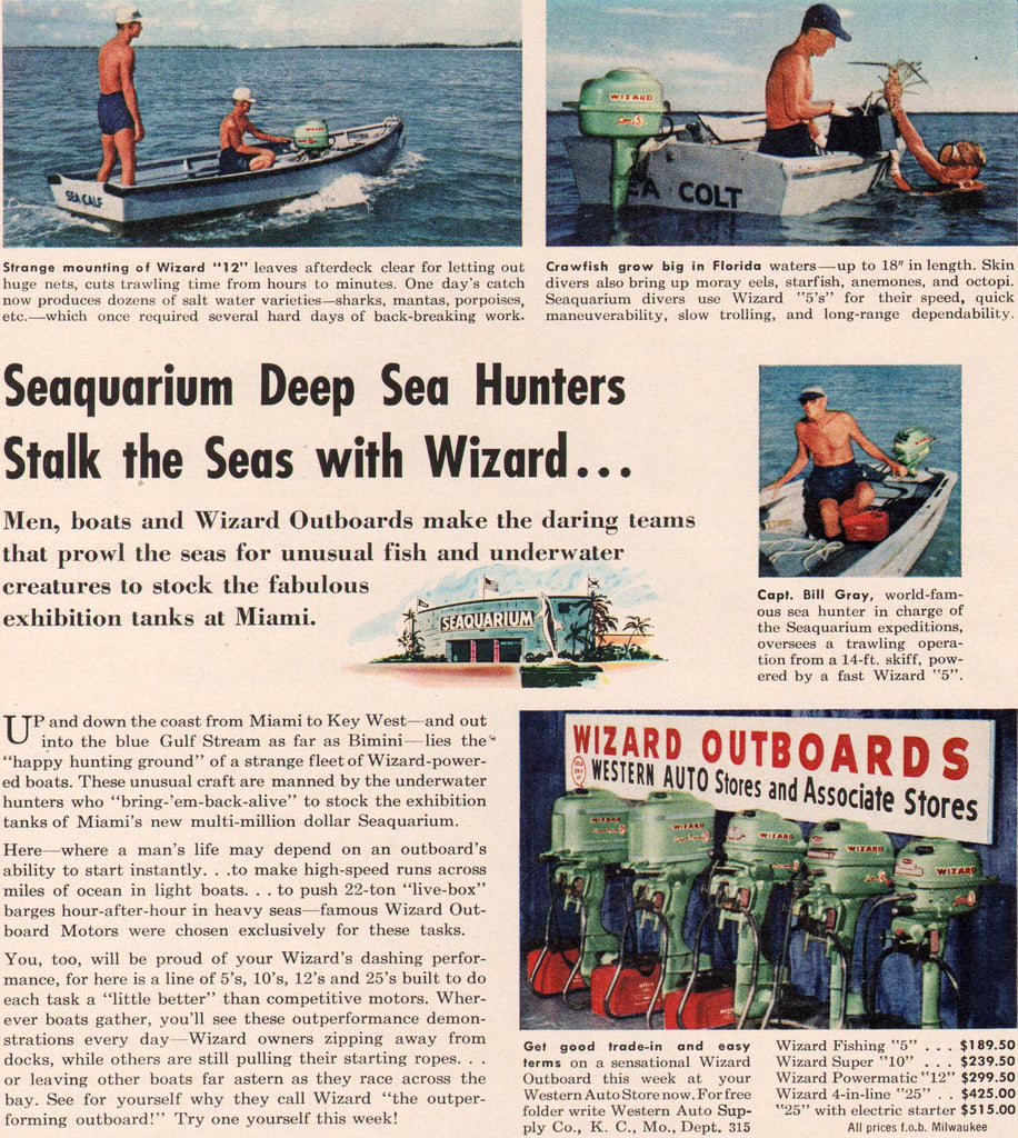 Vintage magazine ad WIZARD OUTBOARDS 1956 Western Auto Herman Hickman ...