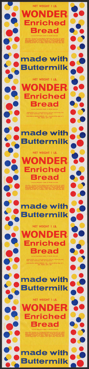 Vintage bread wrapper WONDER ENRICHED Made with Buttermilk Continental ...